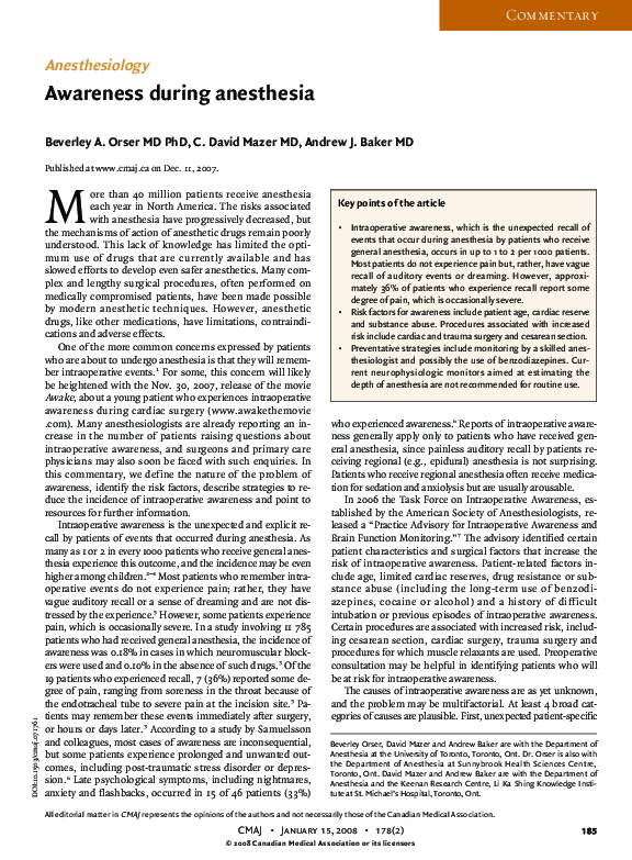 (PDF) Awareness during anesthesia
