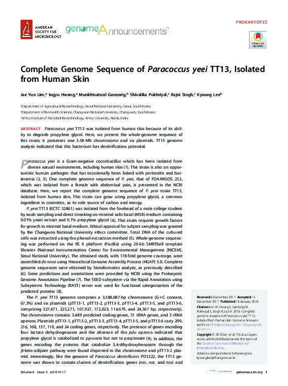 (PDF) {"__content__"=>"Complete Genome Sequence ofTT13, Isolated from ...