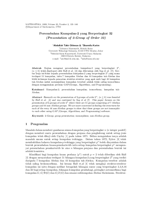 (PDF) Presentation of 2-Group of Order 32 | Tahir Othman - Academia.edu