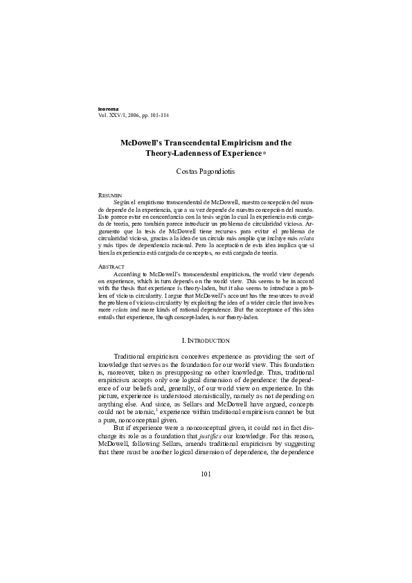 (PDF) McDowell's Transcendental Empiricism and the Theory-Ladenness of ...