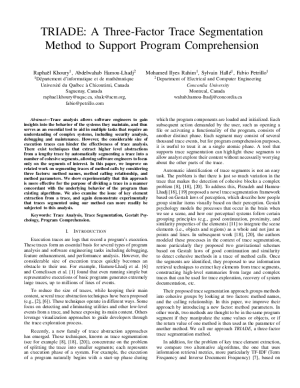 Pdf Triade A Three Factor Trace Segmentation Method To Support