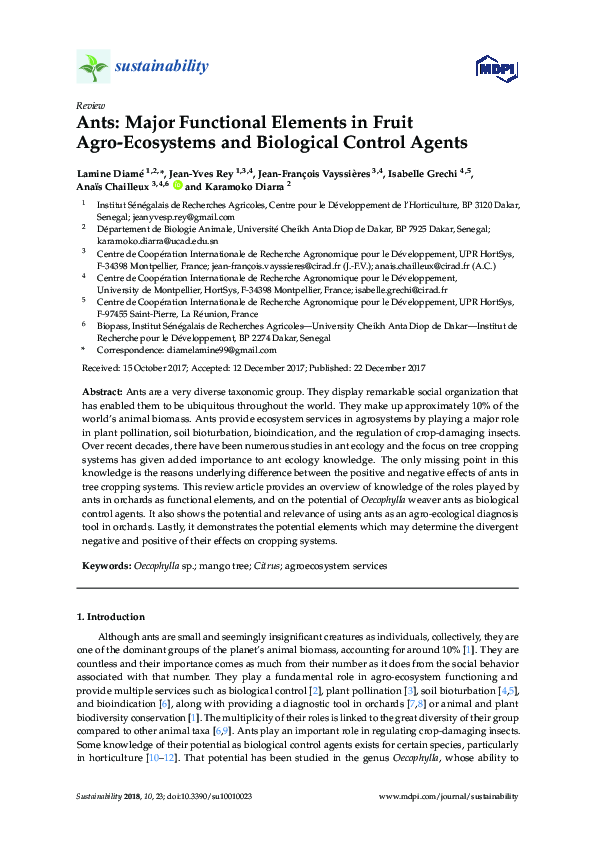 (PDF) Ants: Major Functional Elements in Fruit Agro-Ecosystems and Biological Control Agents