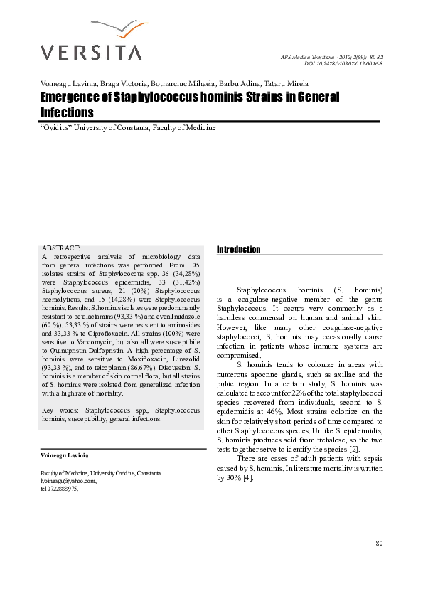 (PDF) Emergence of Staphylococcus hominis Strains in General Infections