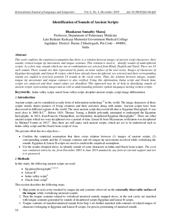 (PDF) Identification of Sounds of Ancient Scripts