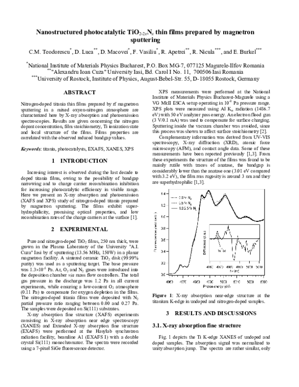 (PDF) Nanostructured photocatalytic TiO2-2xNx thin films prepared by magnetron sputtering