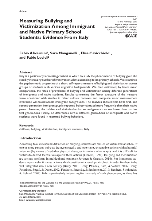 (PDF) Measuring Bullying and Victimization Among Immigrant and Native ...