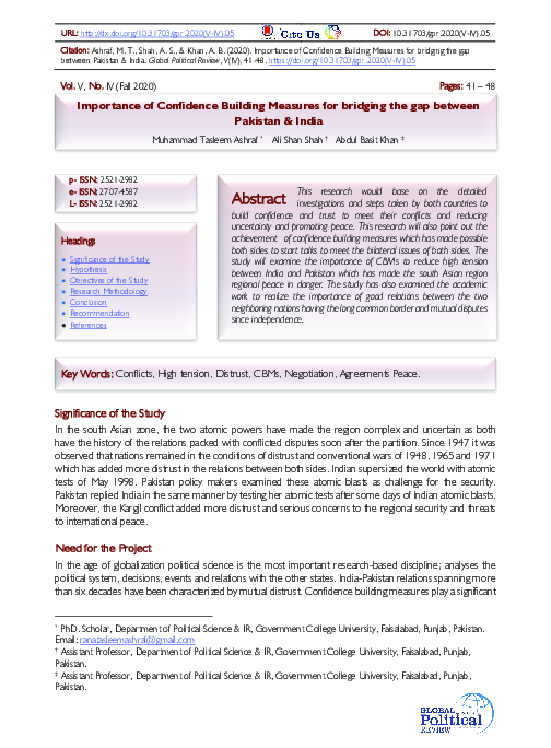 (PDF) Importance of Confidence Building Measures for bridging the gap ...