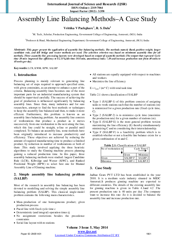 (PDF) Assembly Line Balancing Methods-A Case Study