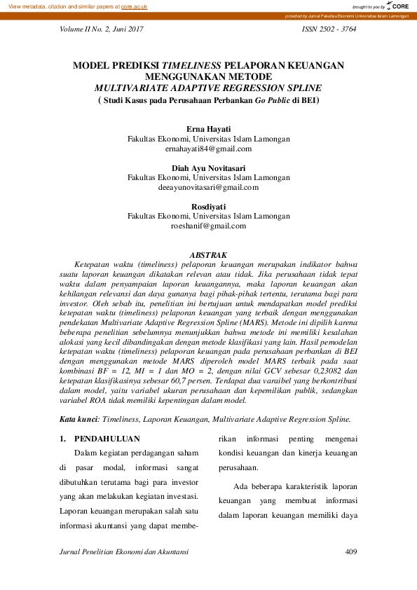 (PDF) MODEL PREDIKSI TIMELINESS PELAPORAN KEUANGAN MENGGUNAKAN METODE ...
