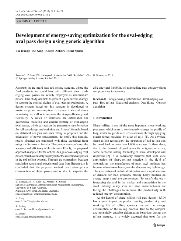 (PDF) Development of energy-saving optimization for the oval-edging oval pass design using ...
