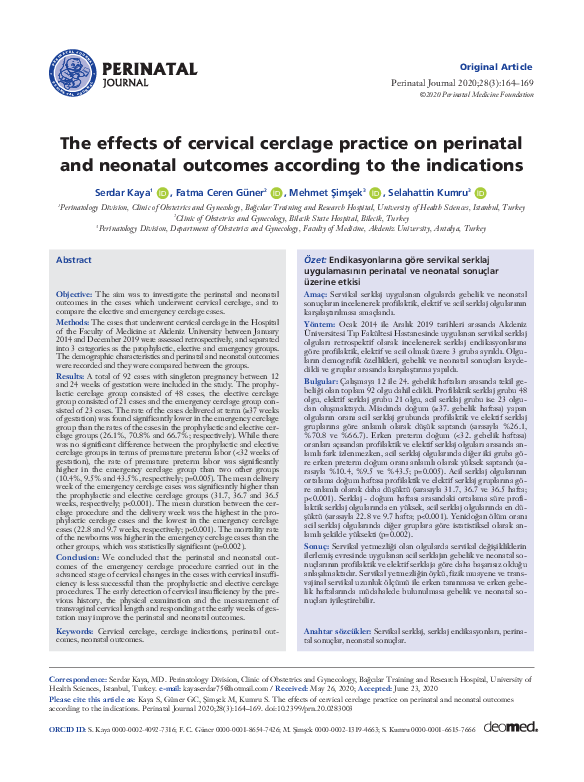 (PDF) The effects of cervical cerclage practice on perinatal and ...