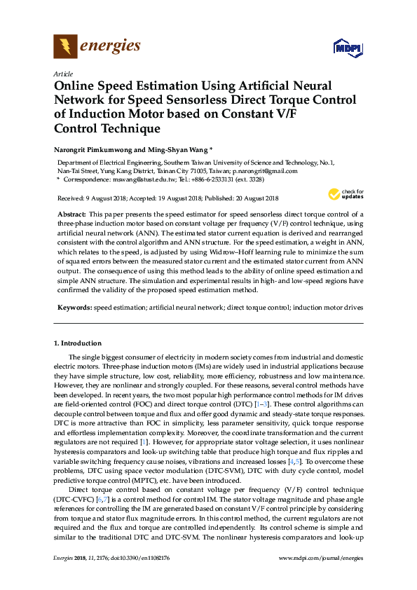 Pdf Online Speed Estimation Using Artificial Neural Network For Speed