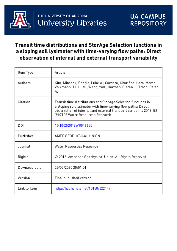 (PDF) Transit time distributions and StorAge Selection functions in a sloping soil lysimeter ...