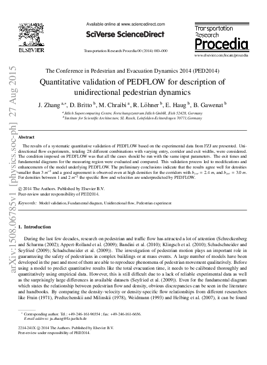 Pdf Quantitative Validation Of Pedflow For Description Of Unidirectional Pedestrian Dynamics
