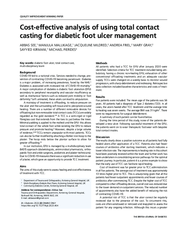 (PDF) Cost-effective analysis of using total contact casting for ...