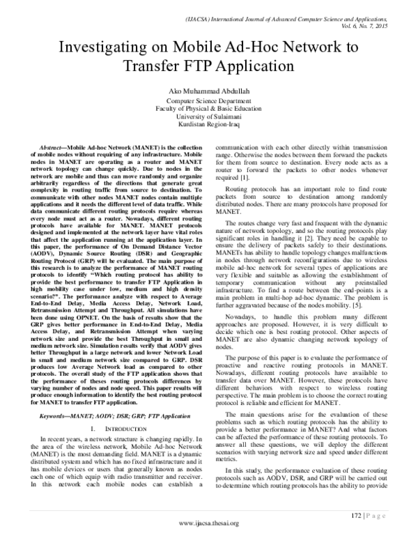 (PDF) Investigating on Mobile Ad-Hoc Network to Transfer FTP Application