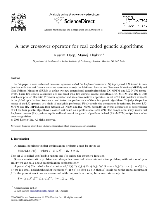 (PDF) A new crossover operator for real coded genetic algorithms