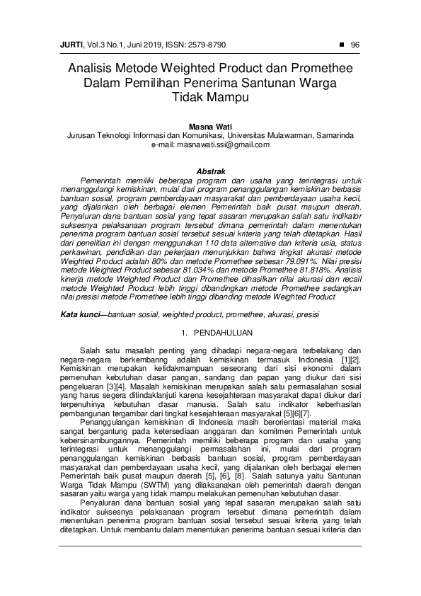 (PDF) Analisis Metode Weighted Product Dan Promethee Dalam Pemilihan ...
