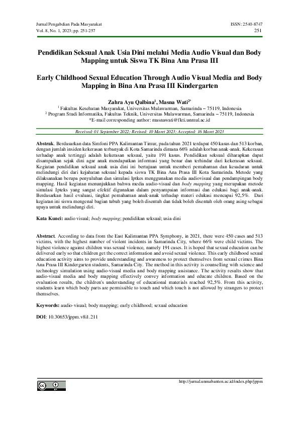 (PDF) Pendidikan Seksual Anak Usia Dini melalui Media Audio Visual dan Body Mapping untuk Siswa ...