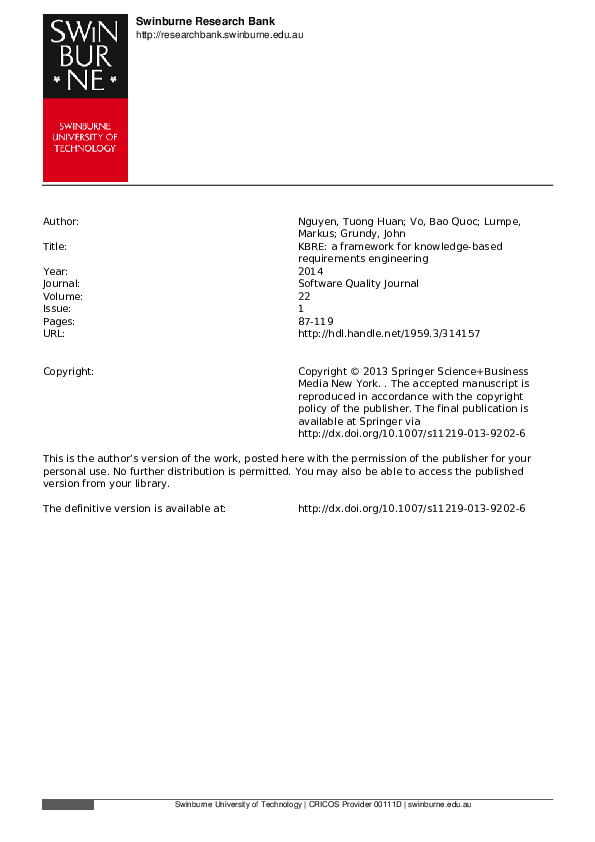 (PDF) KBRE: a framework for knowledge-based requirements engineering