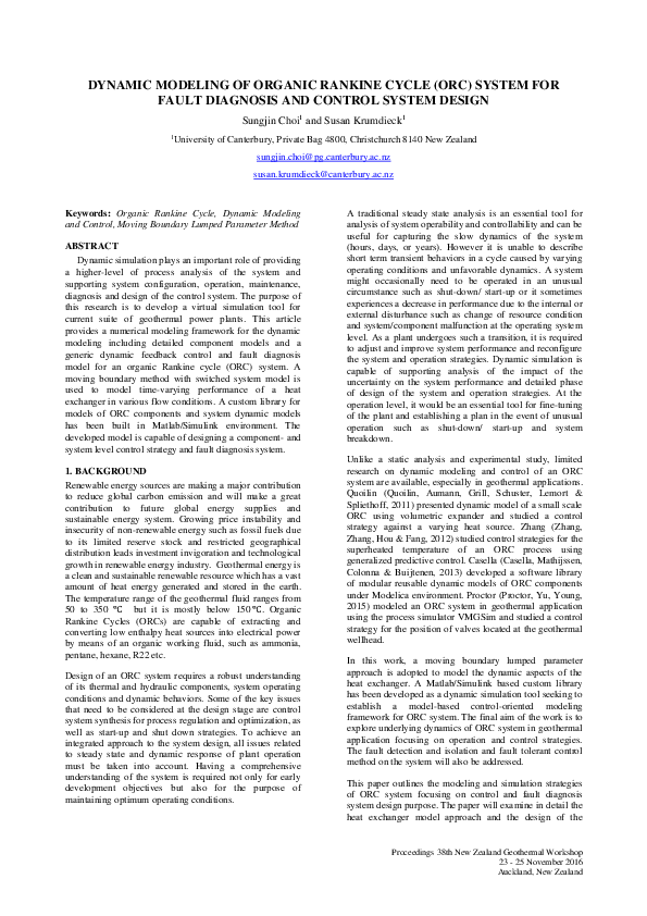 (PDF) Dynamic Modeling of Organic Rankine Cycle (ORC) System for Fault Diagnosis and Control ...