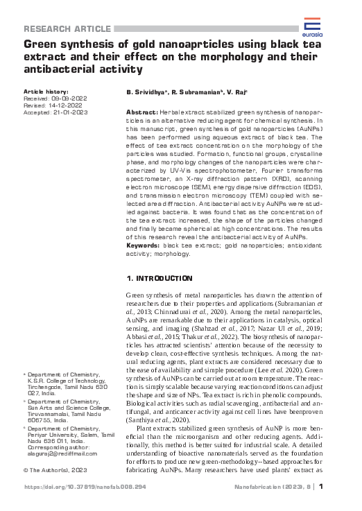 (PDF) Green synthesis of gold nanoaprticles using black tea extract and their effect on the ...