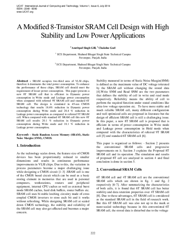 (PDF) A Modified 8-Transistor SRAM Cell Design with High Stability and Low Power Applications