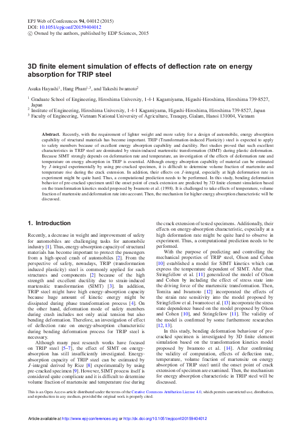 (PDF) 3D finite element simulation of effects of deflection rate on energy absorption for TRIP steel