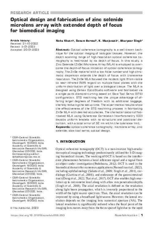 (PDF) Optical design and fabrication of zinc selenide microlens array with extended depth of ...