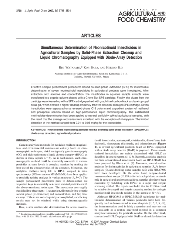 (PDF) Simultaneous Determination of Neonicotinoid Insecticides in Agricultural Samples by Solid ...