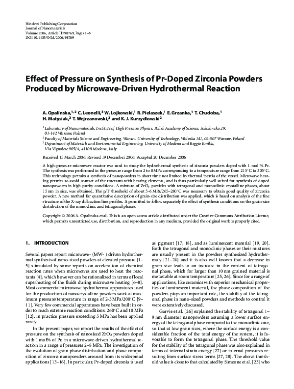 (PDF) Effect of Pressure on Synthesis of Pr-Doped Zirconia Powders ...