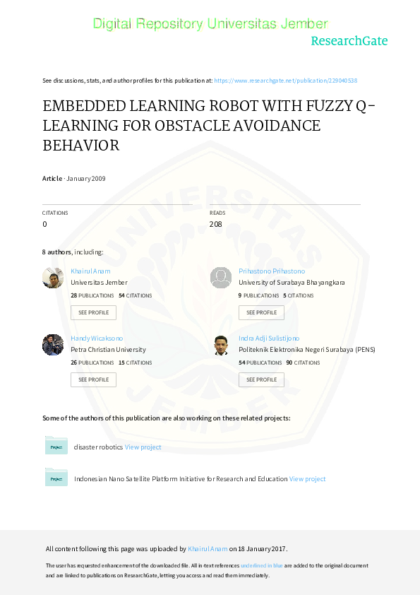 (PDF) Embedded Learning Robot with Fuzzy Q-Learning for Obstacle ...