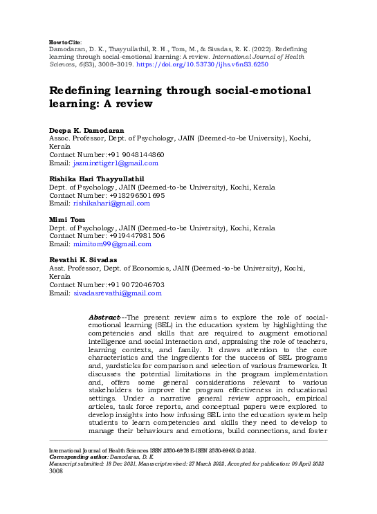 (PDF) Redefining learning through social-emotional learning