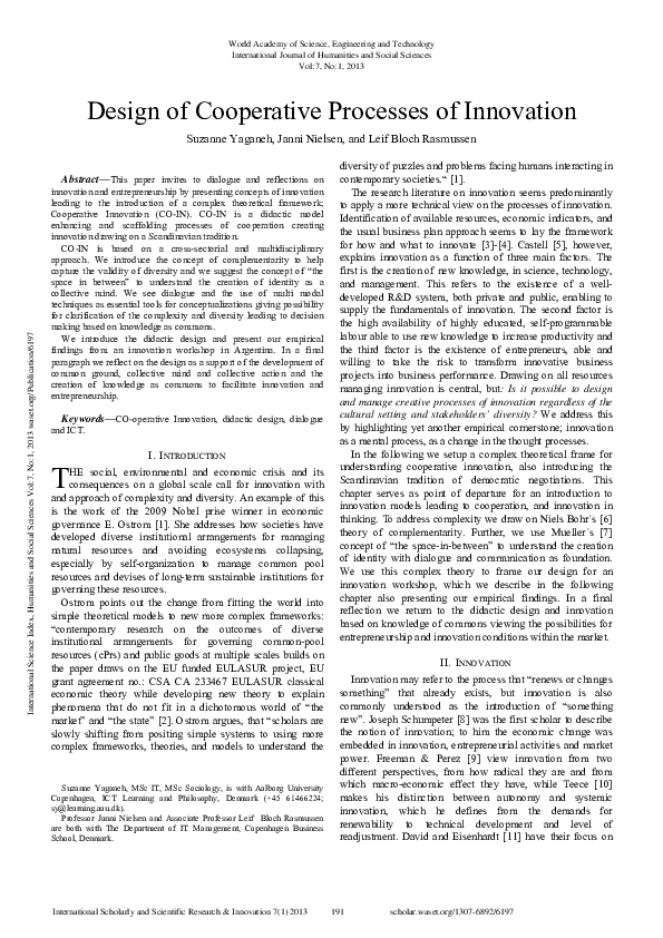 (PDF) Design of Cooperative Processes of Innovation