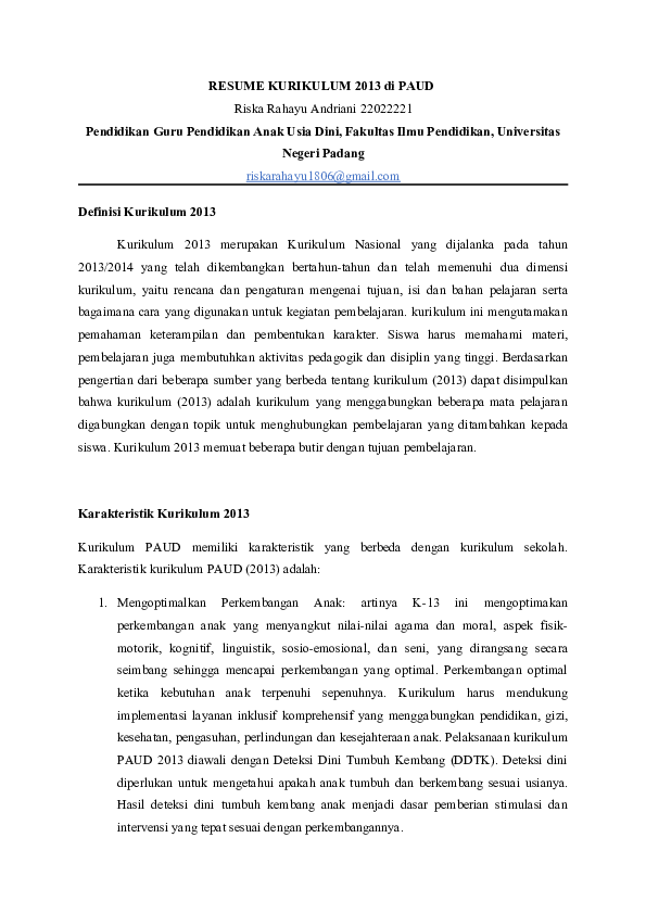 (DOC) RESUME KURIKULUM 2013 di PAUD