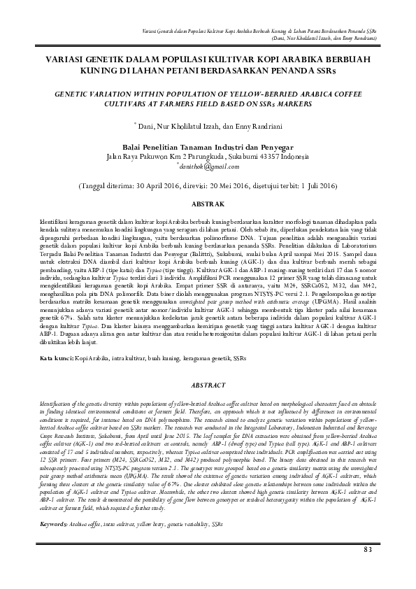 (PDF) Variasi Genetik dalam Populasi Kultivar Kopi Arabika Berbuah ...