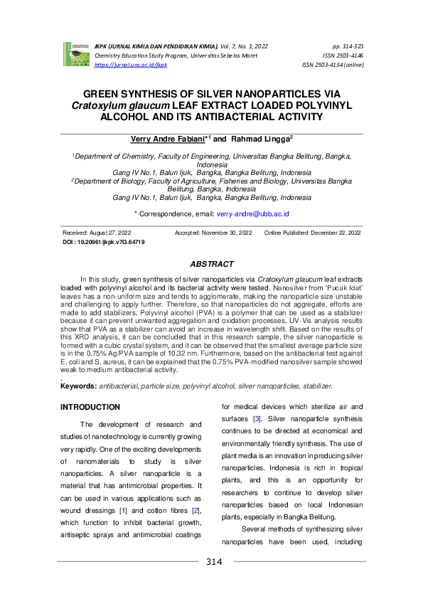 (PDF) Green Synthesis of Silver Nanoparticles via Cratoxylum glaucum Leaf Extract Loaded ...