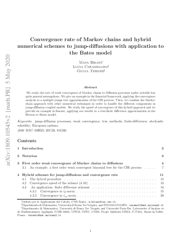 (PDF) Convergence Rate of Markov Chains and Hybrid Numerical Schemes to Jump-Diffusion with ...