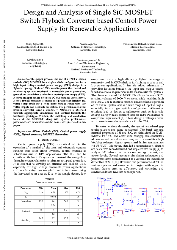 (PDF) Design and Analysis of Single SiC MOSFET Switch Flyback Converter based Control Power ...