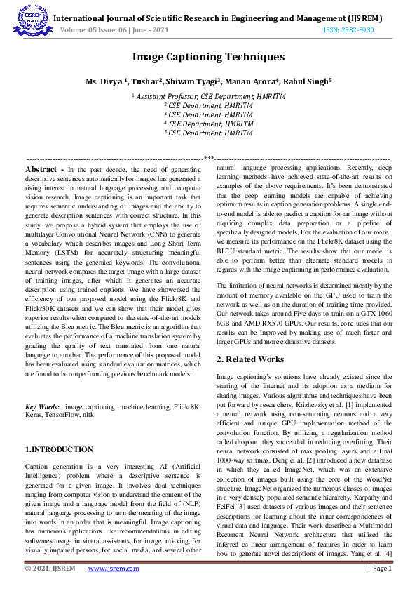 (PDF) Image Captioning Techniques
