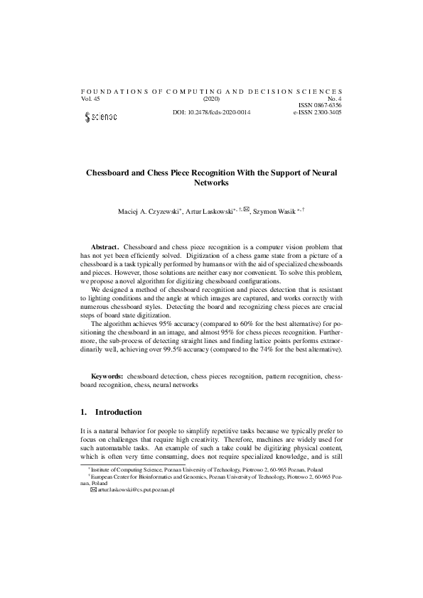 (PDF) Chessboard and Chess Piece Recognition With the Support of Neural ...