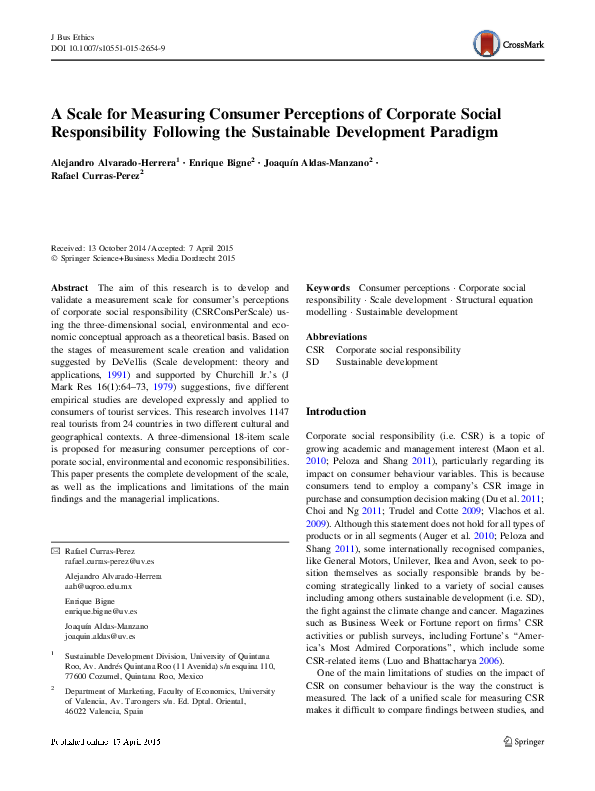 (PDF) A Scale for Measuring Consumer Perceptions of Corporate Social Responsibility Following ...
