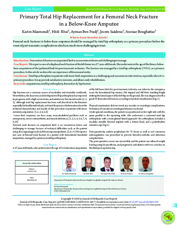 (PDF) Primary Total Hip Replacement for a Femoral Neck Fracture in a ...