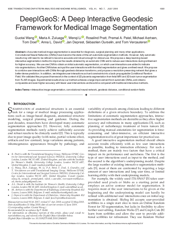 (PDF) DeepIGeoS: A Deep Interactive Geodesic Framework for Medical Image Segmentation