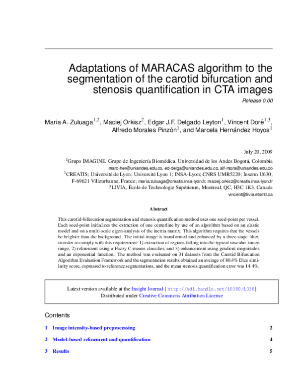 (PDF) Adaptations of MARACAS algorithm to the segmentation of the carotid bifurcation and ...