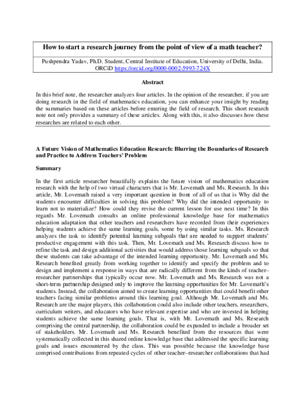 (PDF) How to start a research journey from the point of view of a math ...