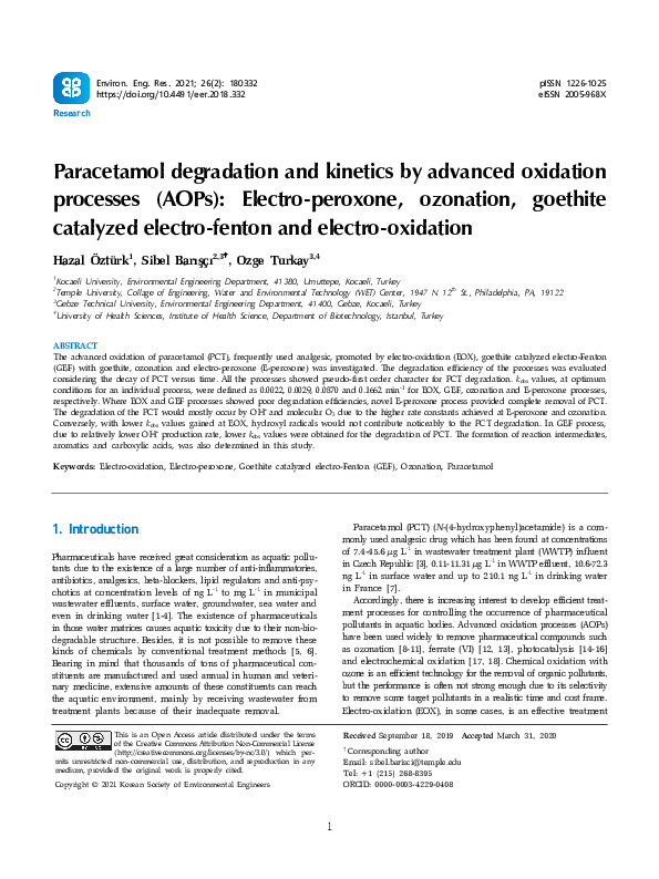 (PDF) Paracetamol degradation and kinetics by advanced oxidation ...