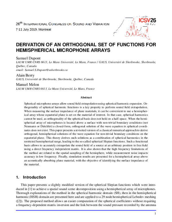 (PDF) Derivation of an Orthogonal Set of Functions for Hemispherical ...