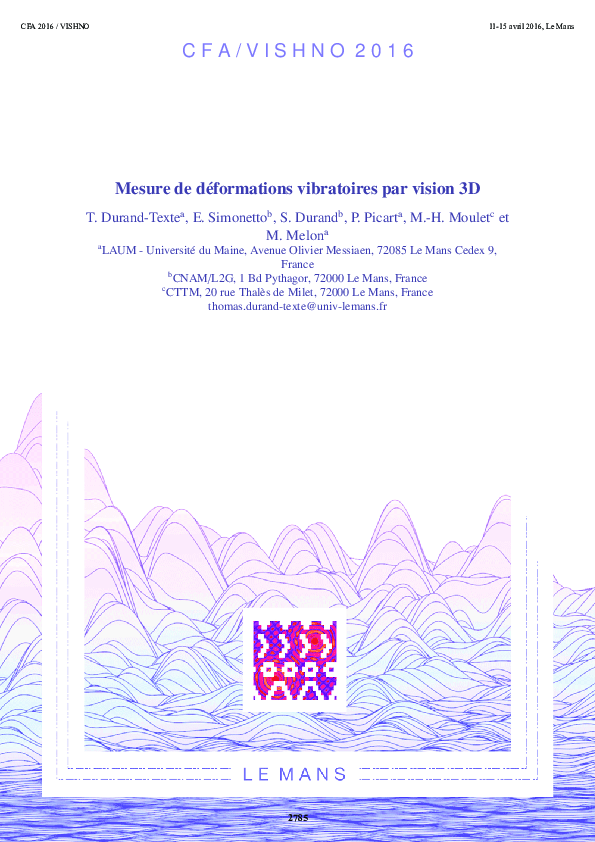 (PDF) Mesure de déformations vibratoires par vision 3D