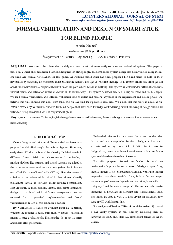 (PDF) Formal Verification and Design of Smart Stick for Blind People